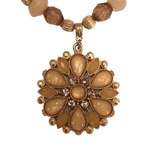 1928 | Jewelry | 228 Brand Necklace Amber Beads Cabachon Medallion ...